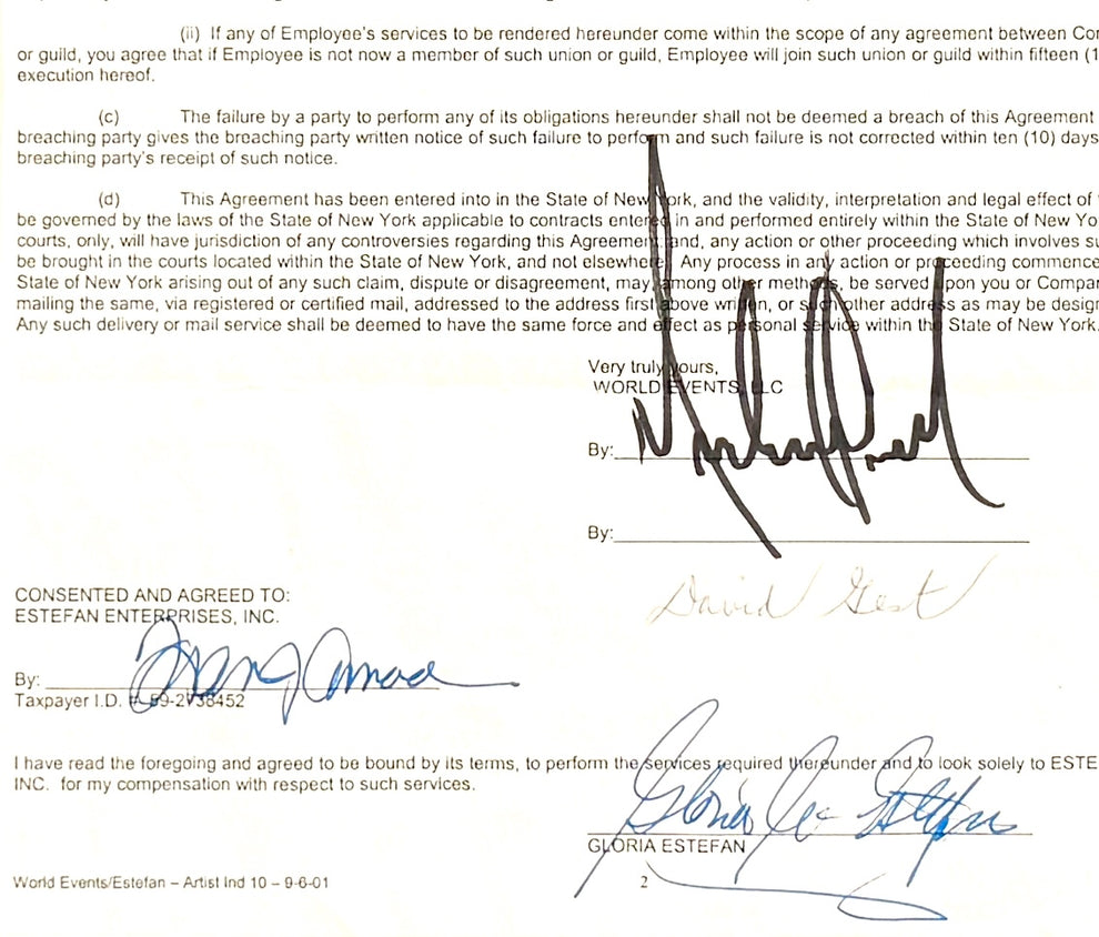 Michael Jackson, Gloria Estefan, Hand Signed Original Contract, 75cm x ...